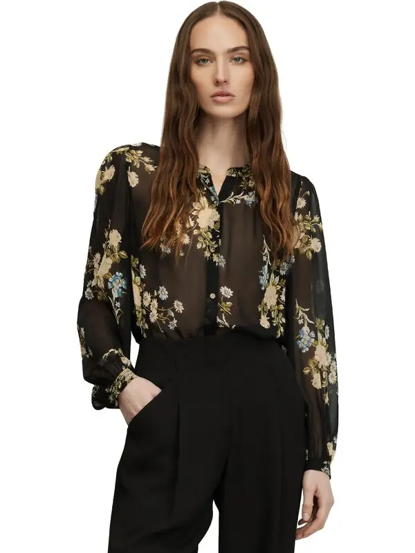 Veronica Beard Ashlynn Floral Silk Blouse - Black Multi