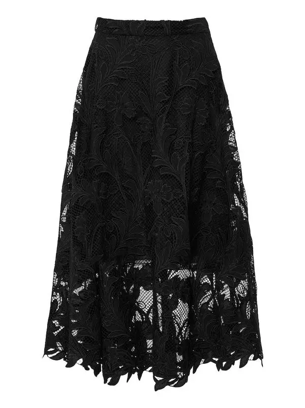 Oscar De La Renta Floral Guipure Lace Midi Skirt - Black