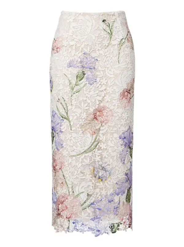 Oscar De La Renta Floral Guipure Lace Midi Skirt - Multicoloured