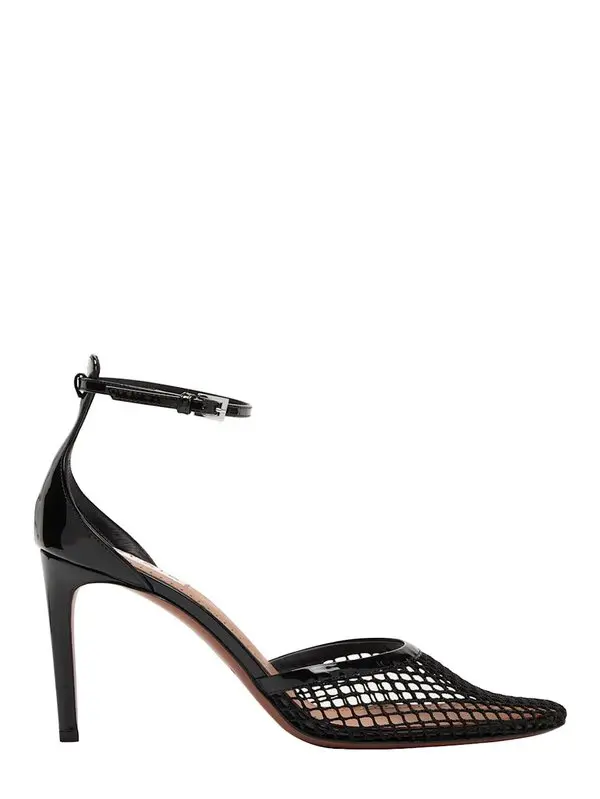 Alaïa Fishnet Patent Ankle-strap Pumps - Noir
