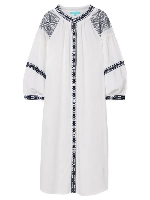 Melissa Odabash Ally Belted Embroidered Voile Midi Dress - White