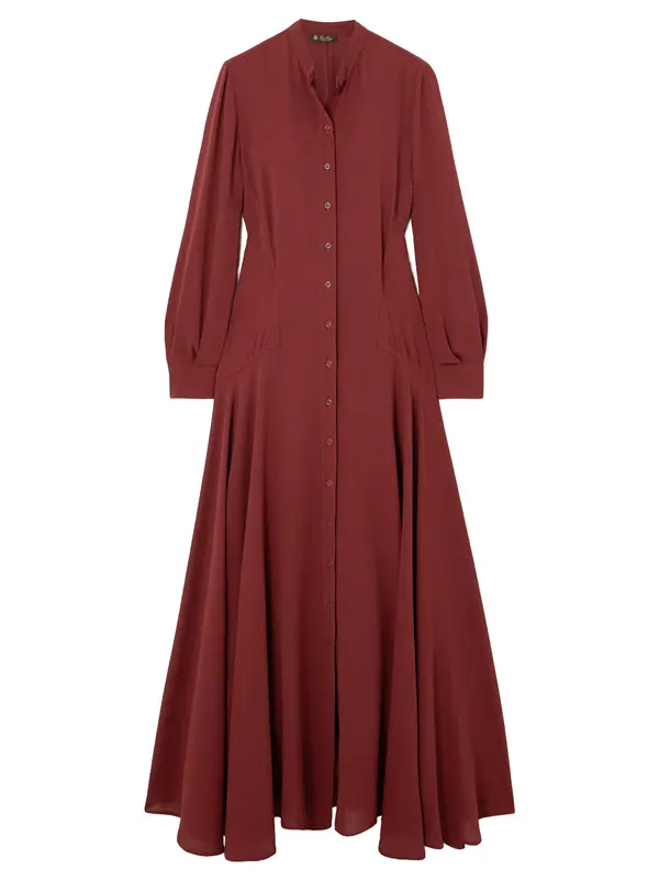 Loro Piana Asymmetric Gathered Silk-crepe Maxi Shirt Dress - Red