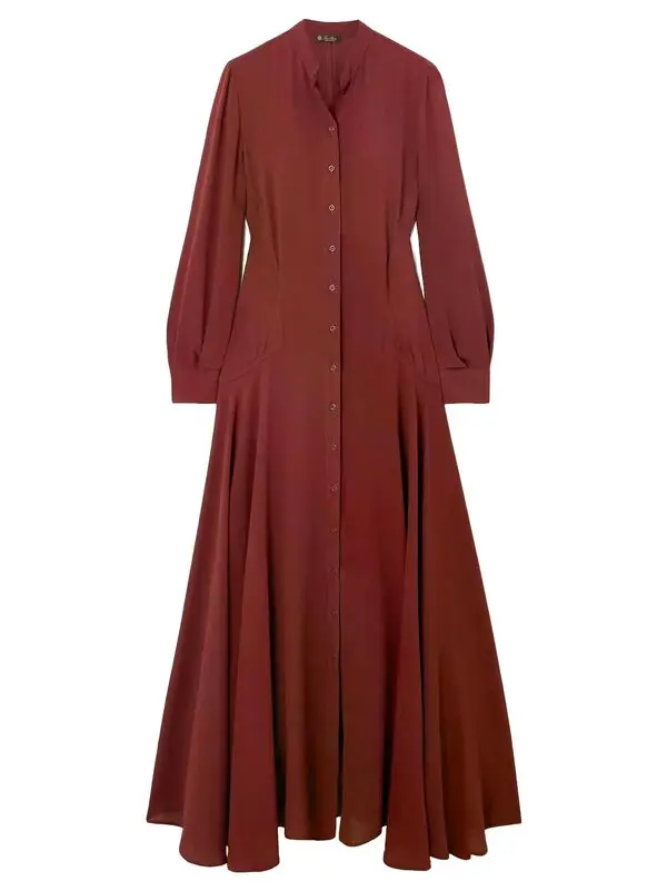 Loro Piana Asymmetric Gathered Silk-crepe Maxi Shirt Dress - Red