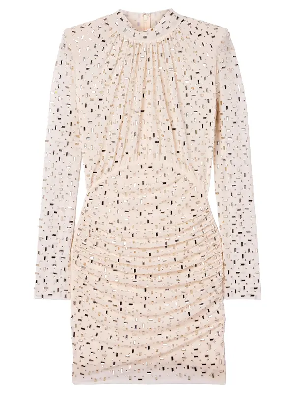 SELF-PORTRAIT Embellished Gathered Mini Dress - Cream