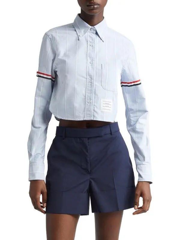 Thom Browne Armband Stripe Cropped Shirt - Navy