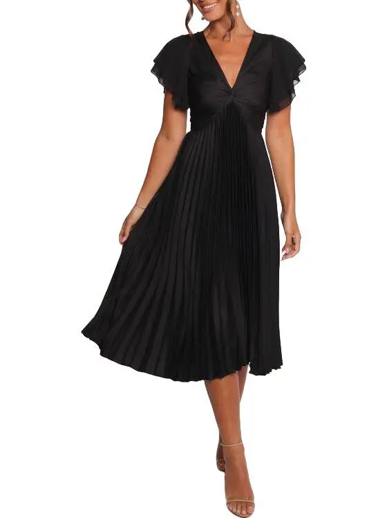 PETAL & PUP Nova Flutter Sleeve Midi Dress - Black