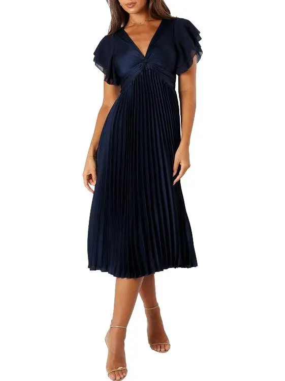 PETAL & PUP Nova Flutter Sleeve Midi Dress - Navy