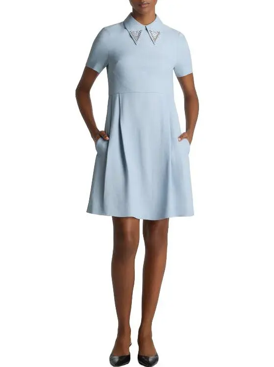 St. John Embellished Point Collar A-line Dress - Pwbu Powder Blue