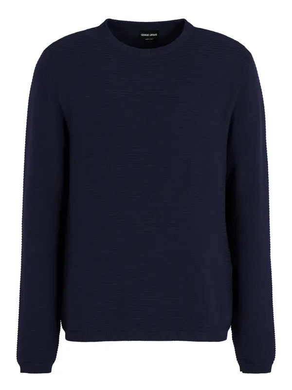 Giorgio Armani Virgin Wool Blend Jumper With Jacquard Logo - Blue