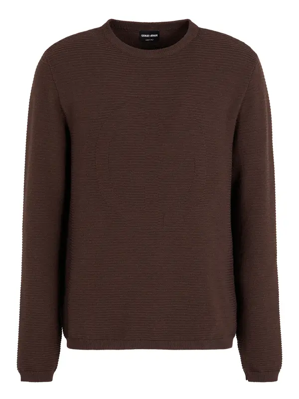 Giorgio Armani Virgin Wool Blend Jumper With Jacquard Logo - Brown
