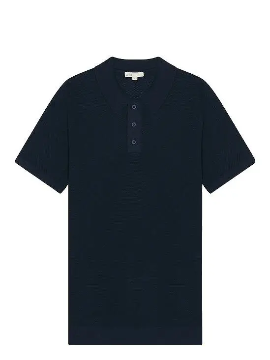 Onia Cotton Textured Knit Polo In Blue - Deep Navy