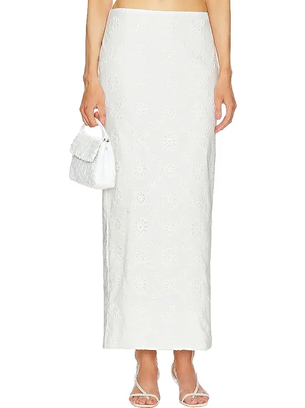 HELSA Eyelet Column Midi Skirt - Antique White