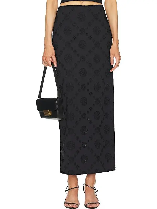HELSA Eyelet Column Midi Skirt - Black