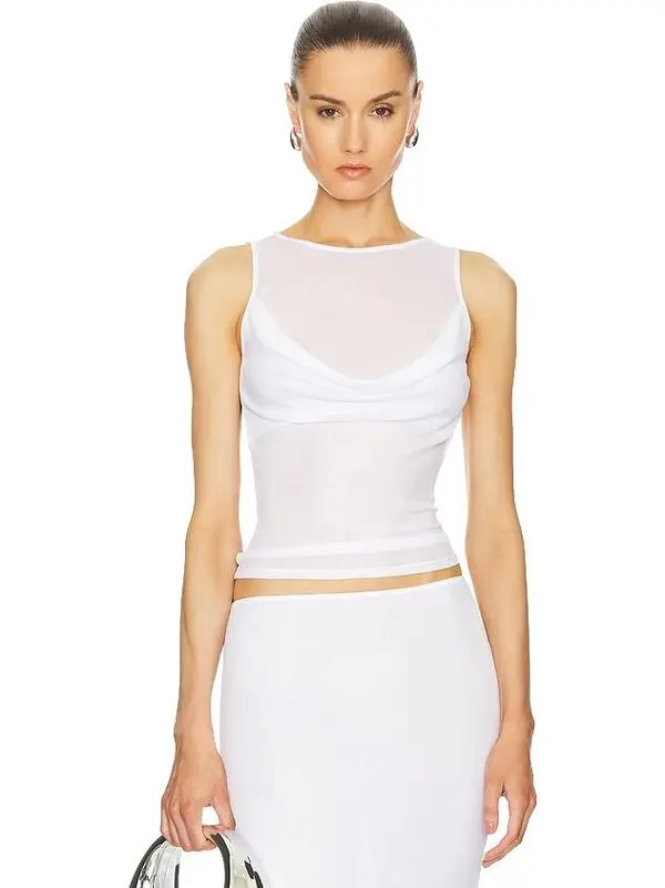 HELSA Sheer Knit Draped Top - White
