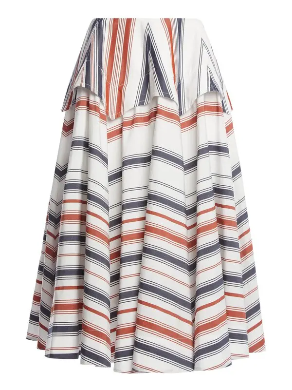 Bottega Veneta Drop-waist Cotton-linen Midi Skirt - Stripe