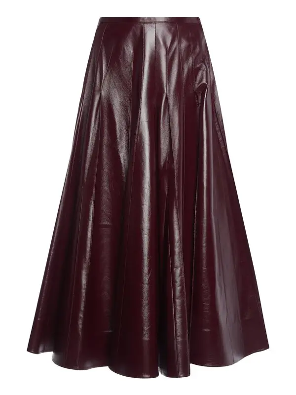 Bottega Veneta Pleated Leather Maxi Skirt - Burgundy