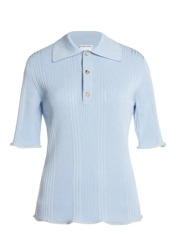 Bottega Veneta Ribbed Cotton Polo Shirt - Blue