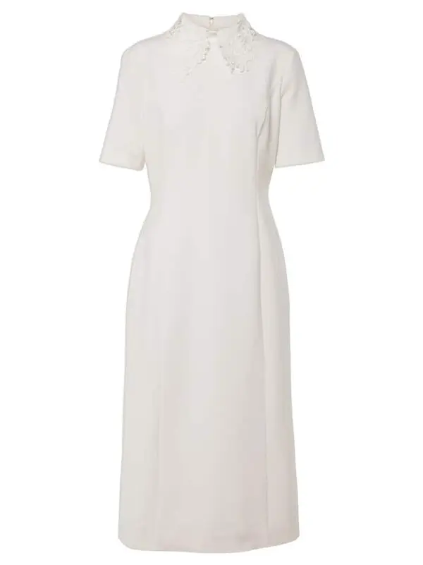 Oscar De La Renta Lace-trimmed Wool-blend Midi Dress - White