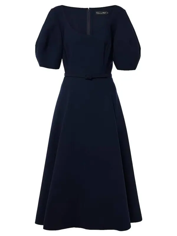 Oscar De La Renta Puff-sleeve Wool-blend Midi Dress - Blue