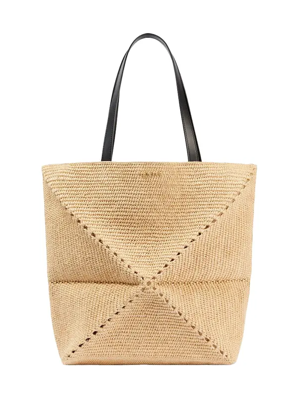 Loewe Puzzle Fold Xl Raffia Tote Bag - Beige