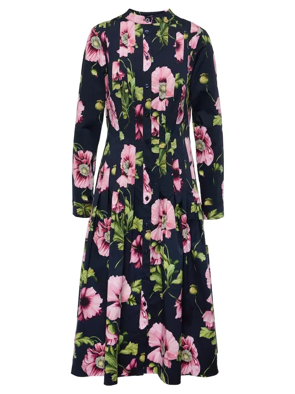 Oscar De La Renta Floral Cotton-blend Midi Dress - Multicoloured