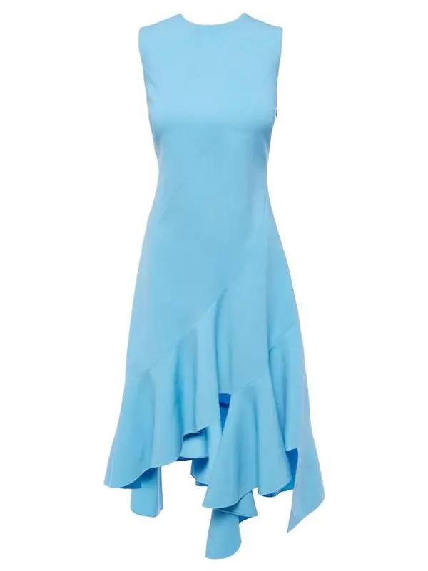 Oscar De La Renta Asymmetrical Wool-blend Midi Dress - Blue