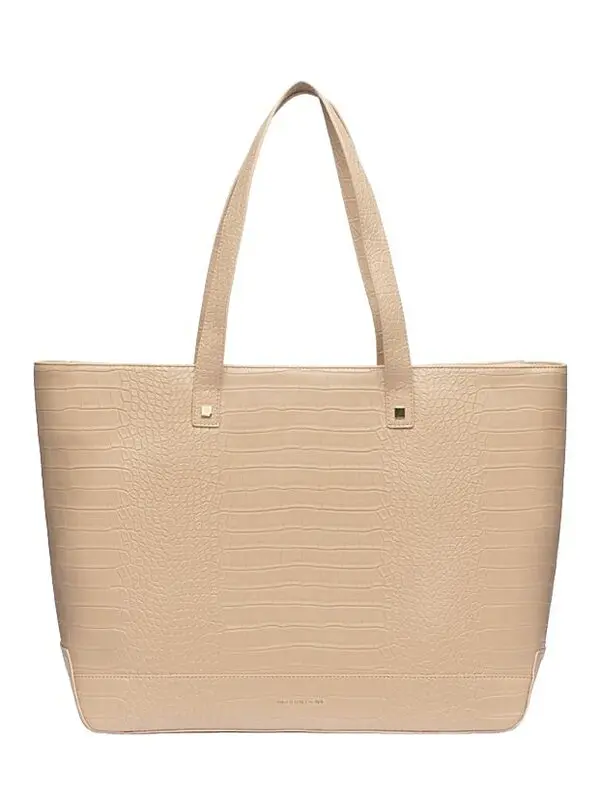 MODERN PICNIC Croc Embossed Faux Leather Tote - Light Beige