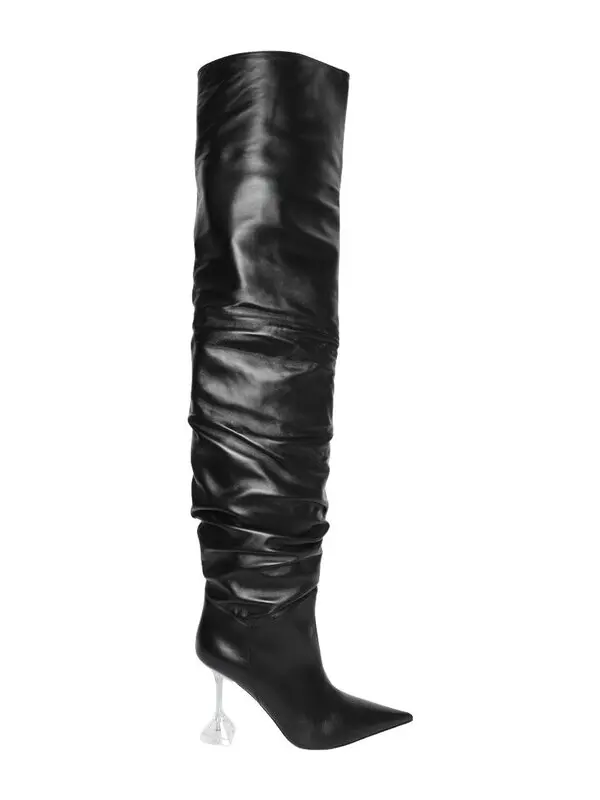 Amina Muaddi Olivia Glass Thigh High Boot - Black