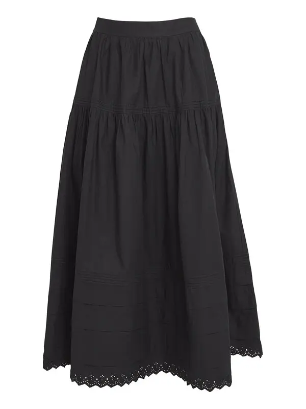 DÔEN Tiered Sebastiane Midi Skirt - Black