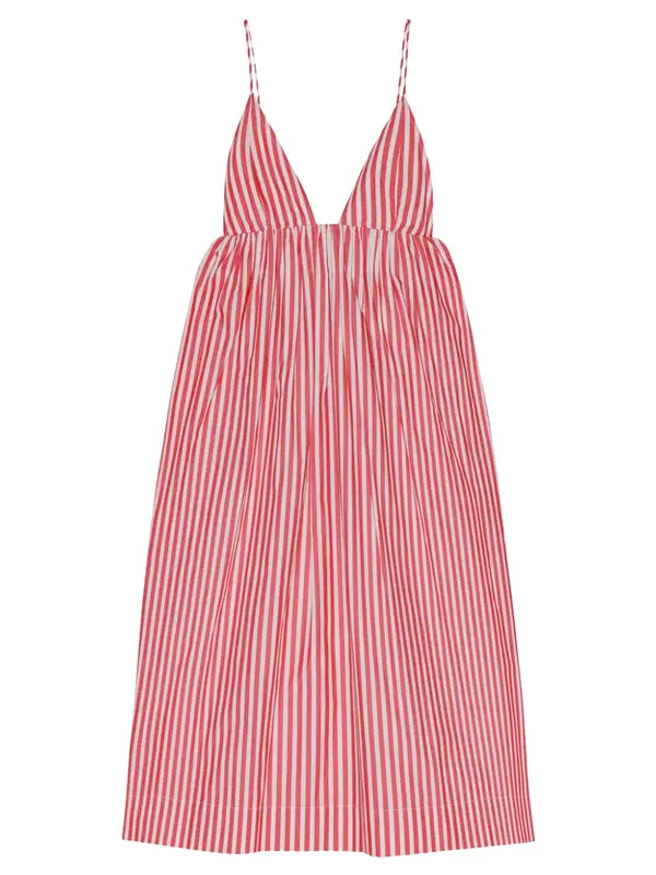 GANNI Striped V-neck Dress - Red