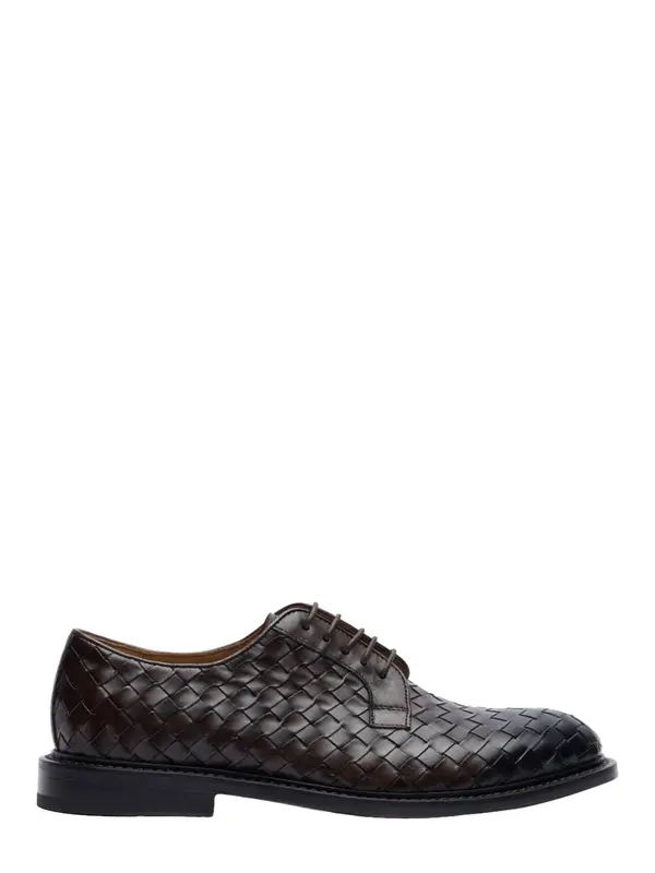 SCAROSSO Woven Leather Derby Shoes - Brown