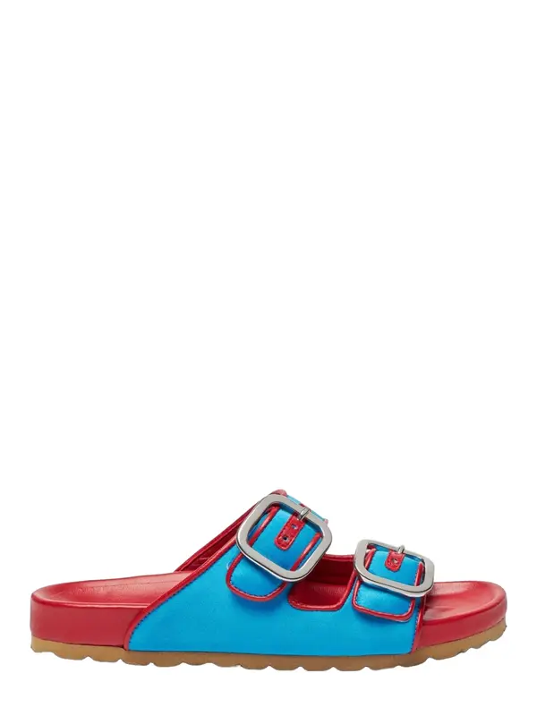 SCAROSSO Isa Double-buckle Leather Slides - Blue