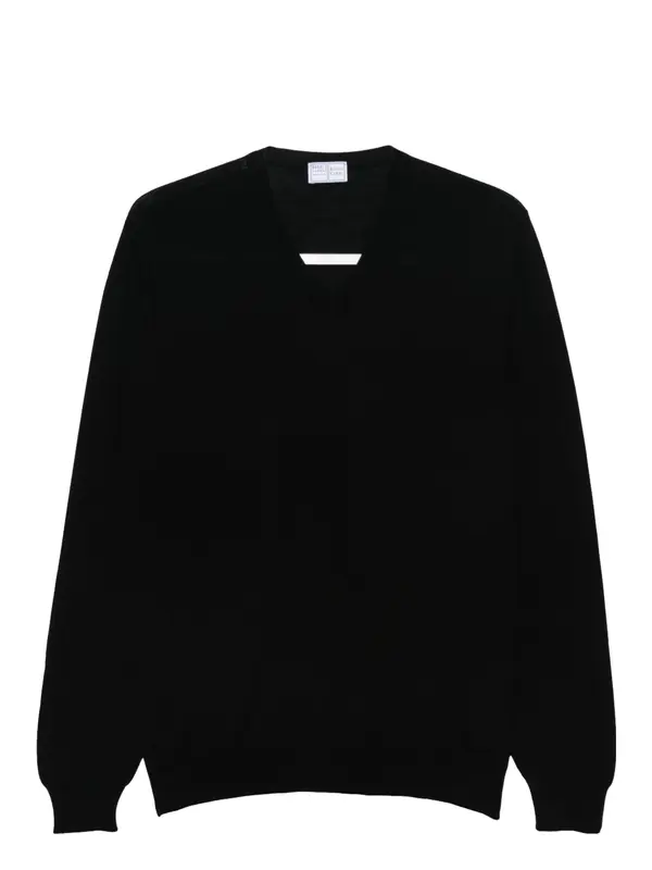 Fedeli V-neck Virgin Wool Jumper - Black