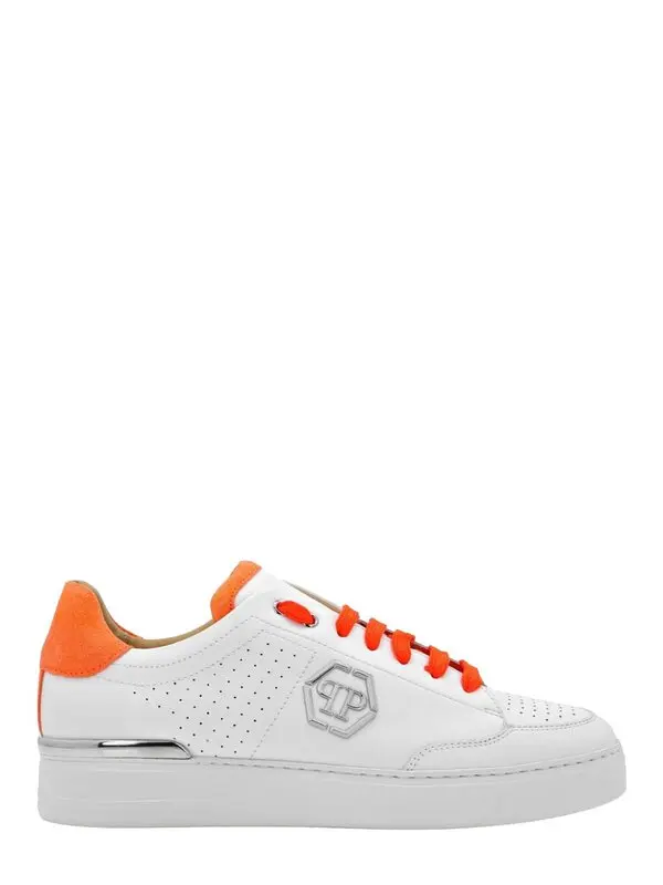 Philipp Plein Leather Sneakers With Logo Plaque - White