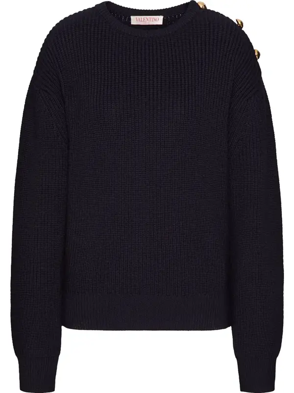 Valentino Garavani Wool Sweater With Embossed Buttons - Black