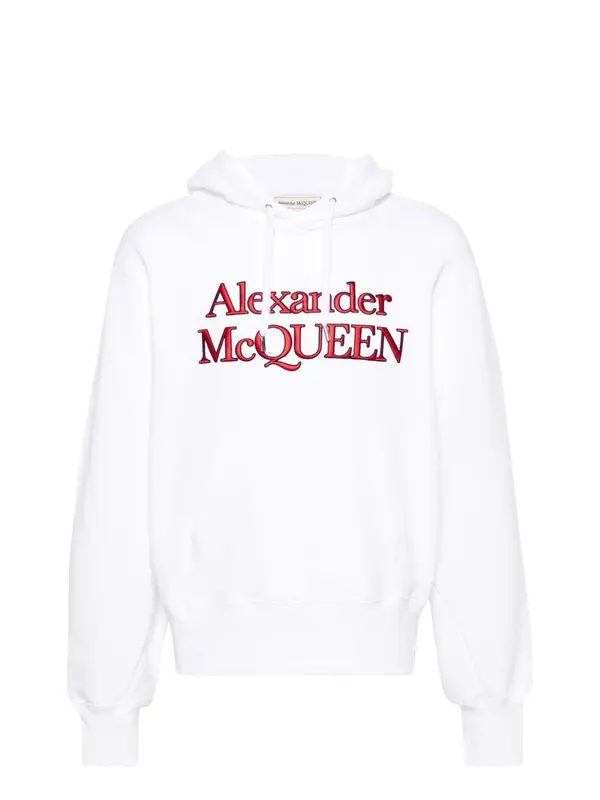 Alexander McQueen Logo-embroidered Cotton Hoodie - White