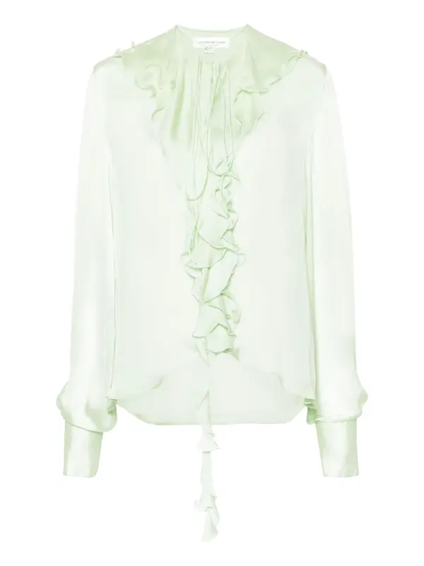 Victoria Beckham Ruffled Semi-sheer Shirt - Green