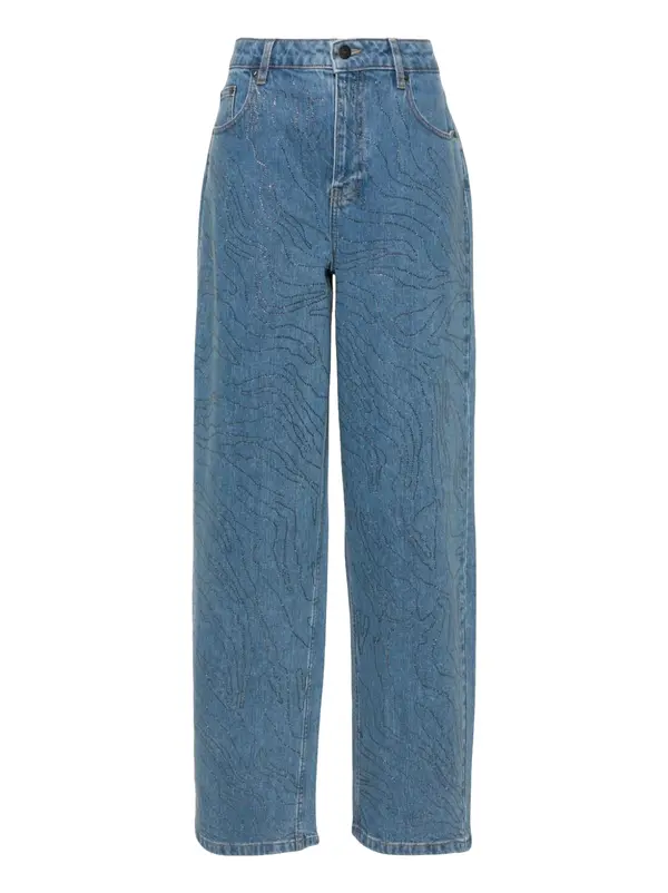 ROTATE BY BIRGER CHRISTENSEN Rhinestone-embellished Wide-leg Jeans - Blue