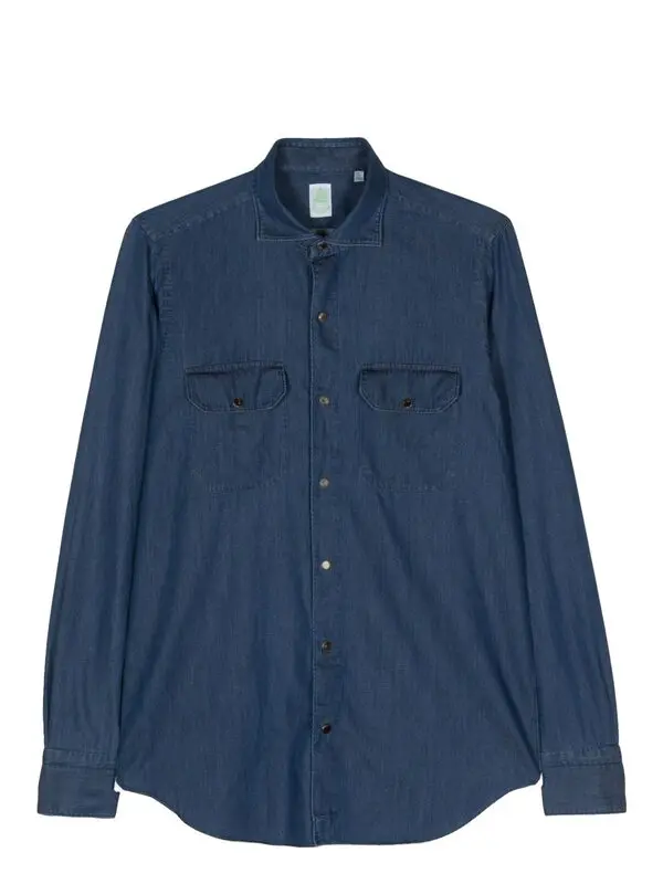 FINAMORE 1925 Press-stud Chambray Shirt - Blue