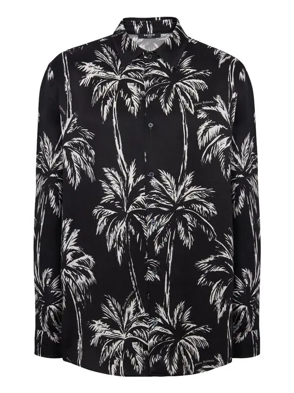Balmain Palm Tree-print Satin Shirt - Black