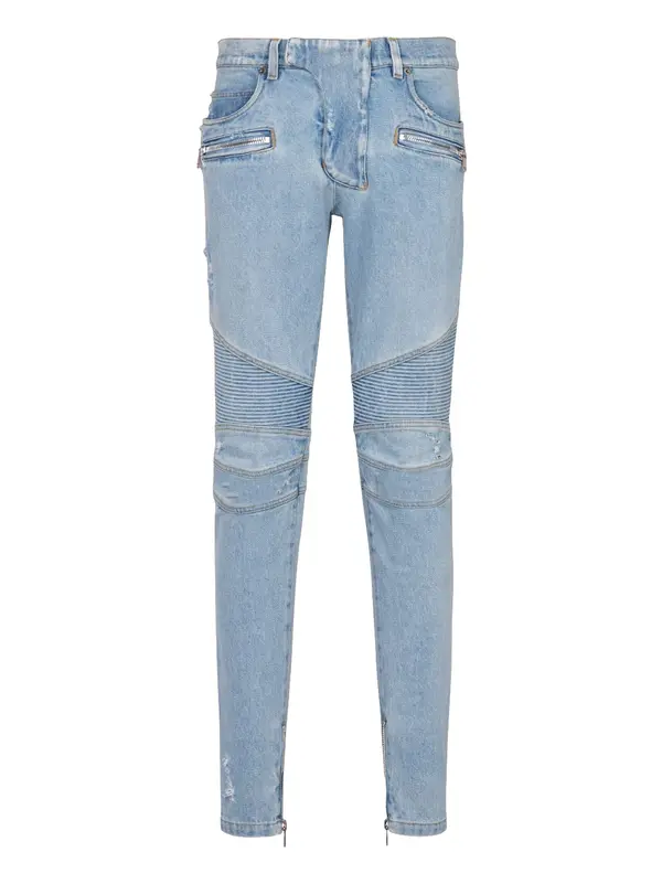 Balmain Biker Mid-rise Skinny Jeans - Blue