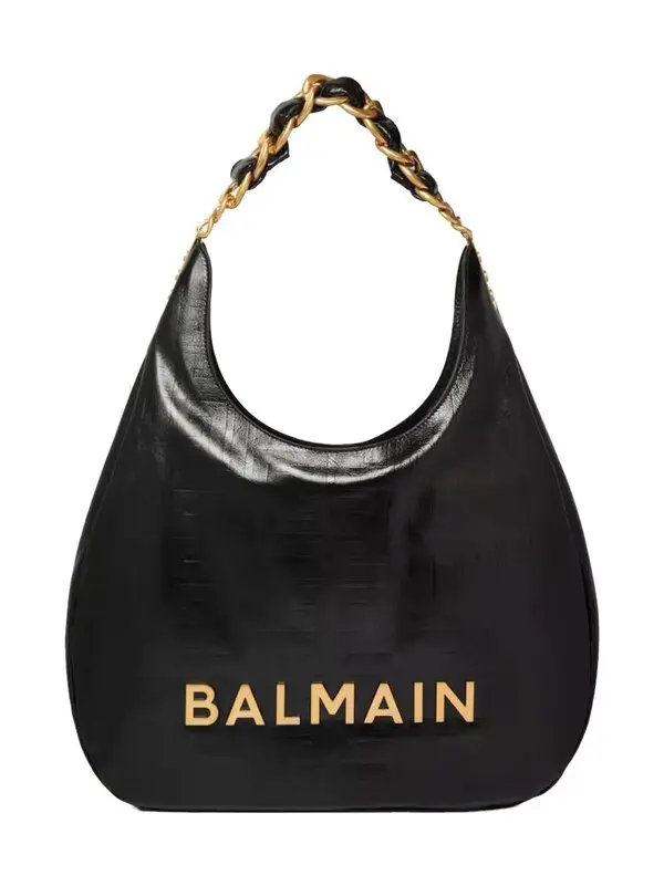 Balmain 1945 Crinkled Leather Shoulder Bag - Black