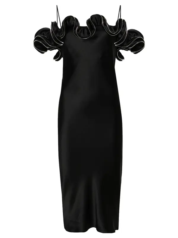 Coperni Zipped-ruffles Satin Dress - Black