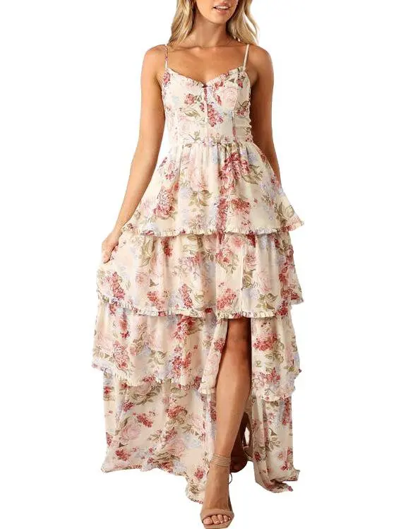 PETAL & PUP Mito Floral Tiered Gown - Cream Floral