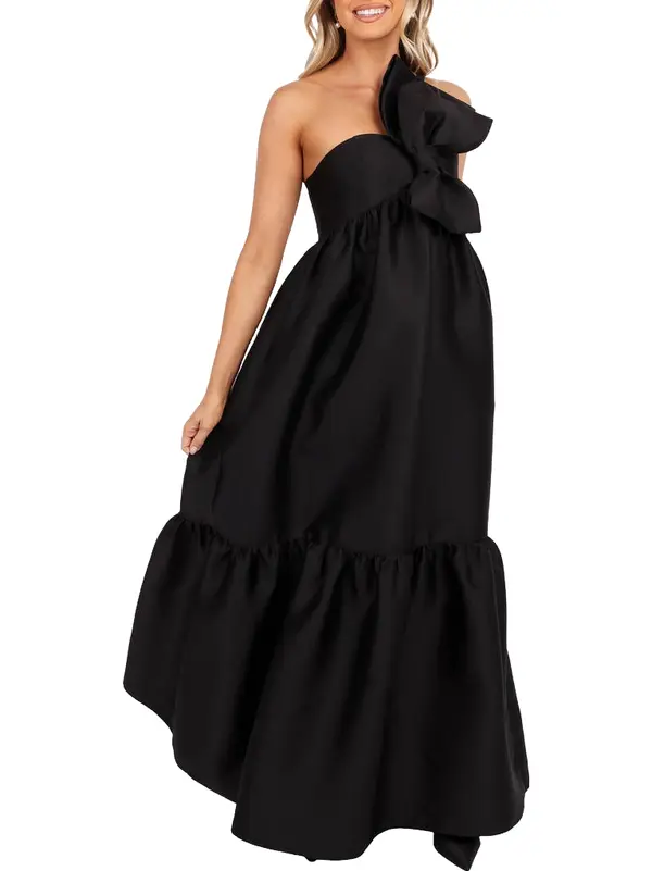 PETAL & PUP Betina Bow One-shoulder Gown - Black