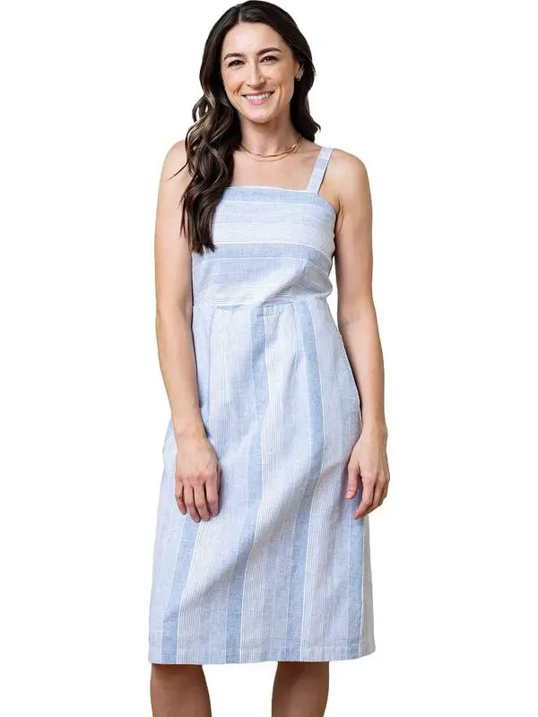 HOPE & HENRY Sleeveless Midi Sheath Dress - Blue Ombre Stripe Linen