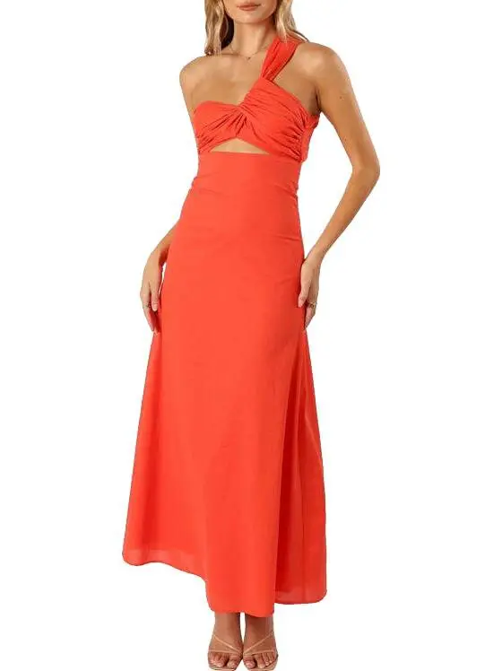 PETAL & PUP Luna One-shoulder Maxi Dress - Tangerine