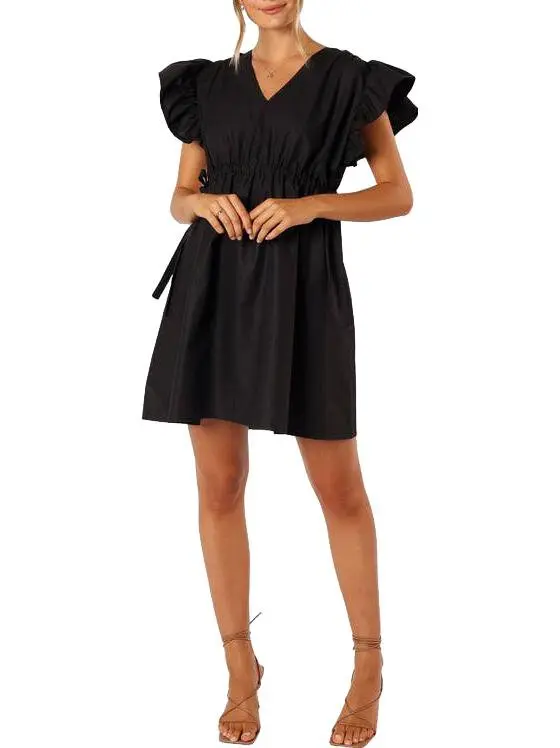 PETAL & PUP Fiona Ruffle Sleeve Mini Dress - Black