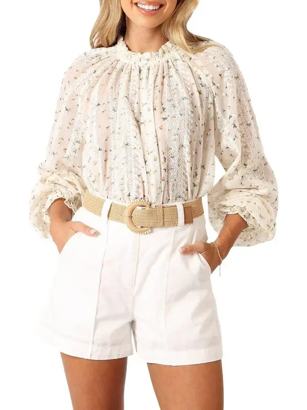 PETAL & PUP Annie Floral Print Long Sleeve Blouse - Yellow Floral