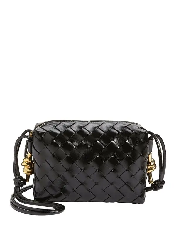 Bottega Veneta Mini Knot Detail Intrecciato Leather Crossbody Bag - Black Brass